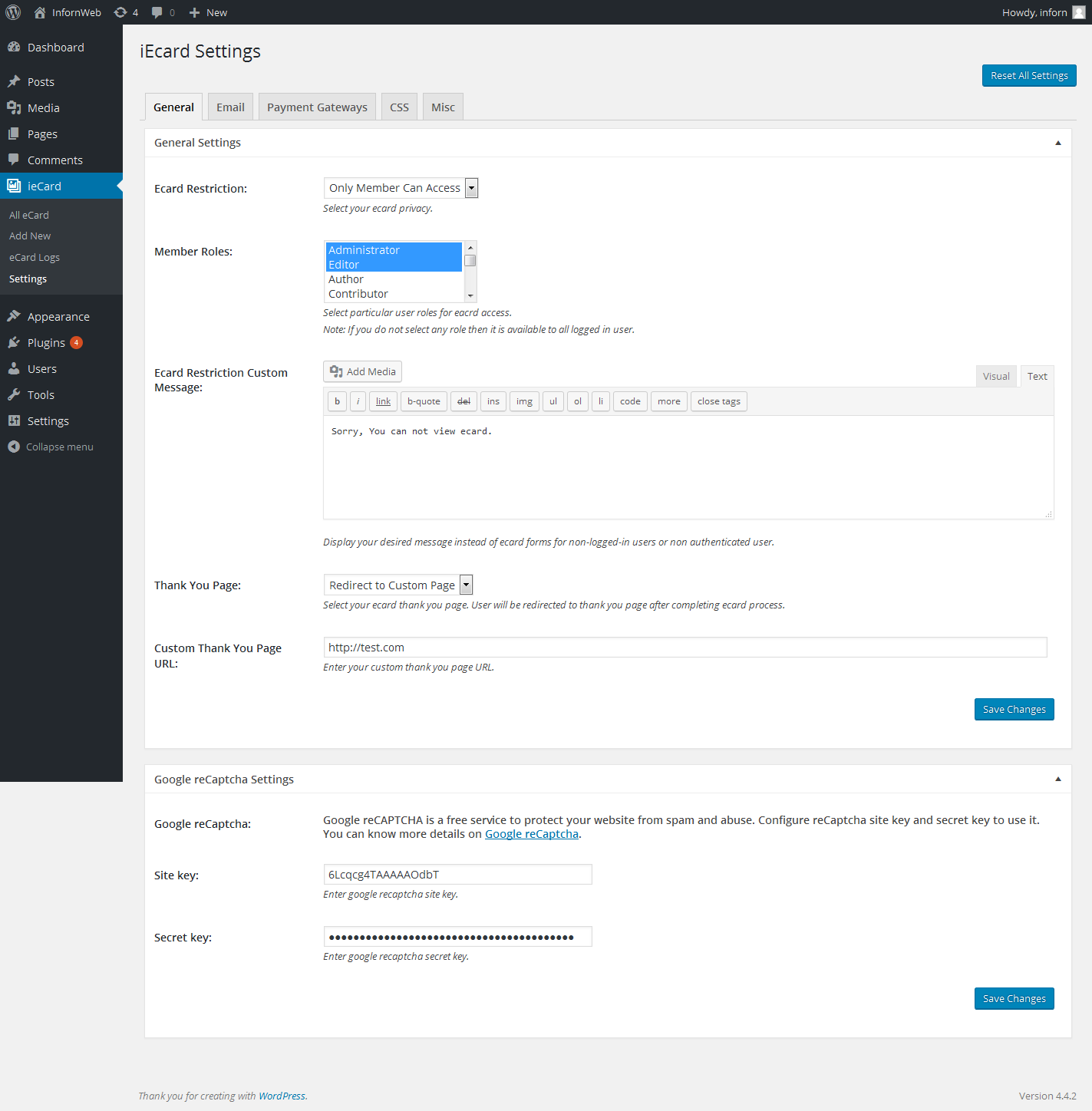 General Settings Infornweb Documentation